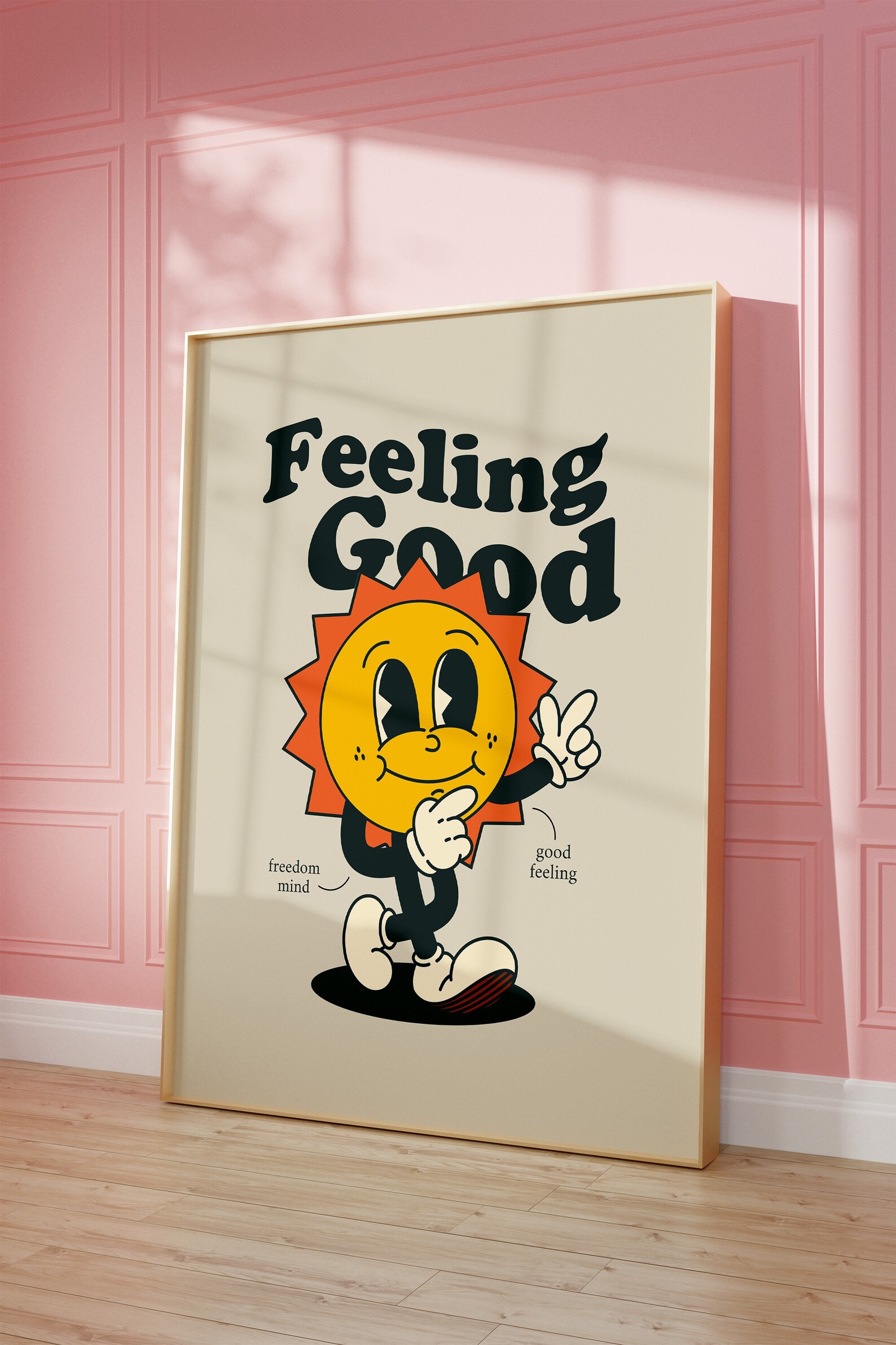 Sun Retro Character Wall Art, Retro Quote Wall Print, Feeling Good ...