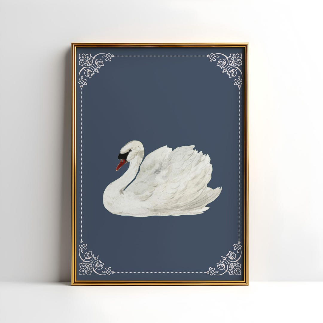 Vintage White Swan Print | Cottagecore Decor | Vintage Swan Print ...