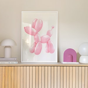 Pink Balloon Dog Printable Wall Art, Preppy Pink Bedroom Decor Teens ...
