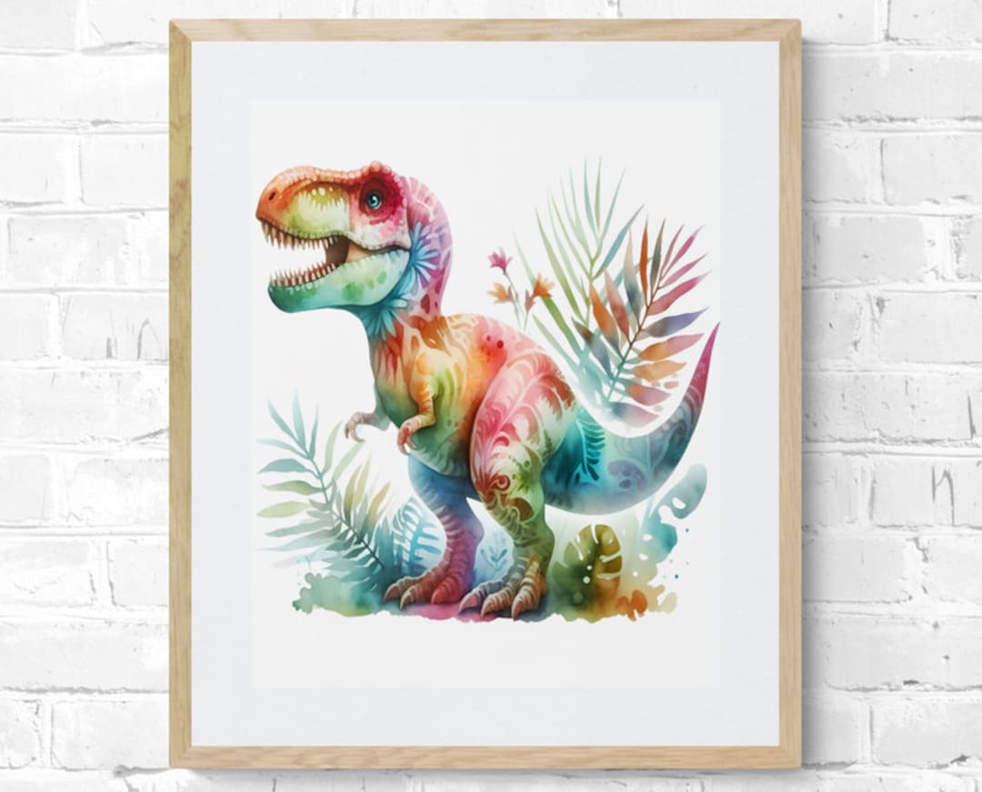 Rainbow T-rex, Nursery Art, Nursery Decor, Digital Art, Wall Art ...