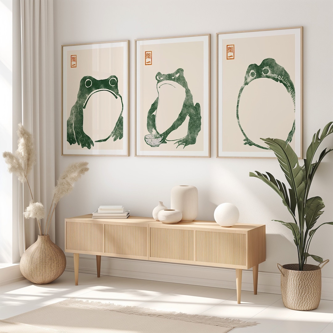 Japanese Matsumoto Hoji Frog Set of 3, Japanese Frog Printable Wall Art ...