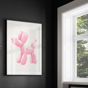 Pink Balloon Dog Printable Wall Art, Preppy Pink Bedroom Decor Teens ...