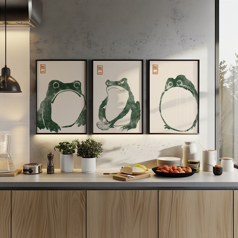 Japanese Matsumoto Hoji Frog Set of 3, Japanese Frog Printable Wall Art ...