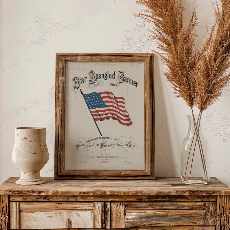 Vintage Star Spangled Banner Print, Our National Song, American Flag ...