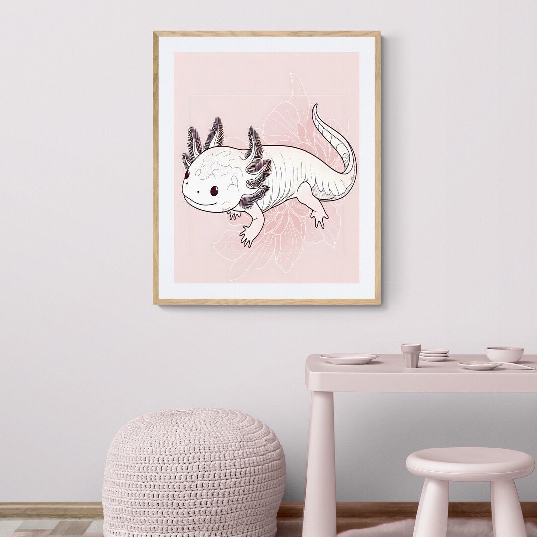Axolotl Line Art, Axolotl, Nursery Decor, Digital Art, Wall Art ...