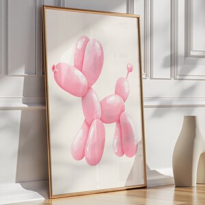 Pink Balloon Dog Printable Wall Art, Preppy Pink Bedroom Decor Teens ...