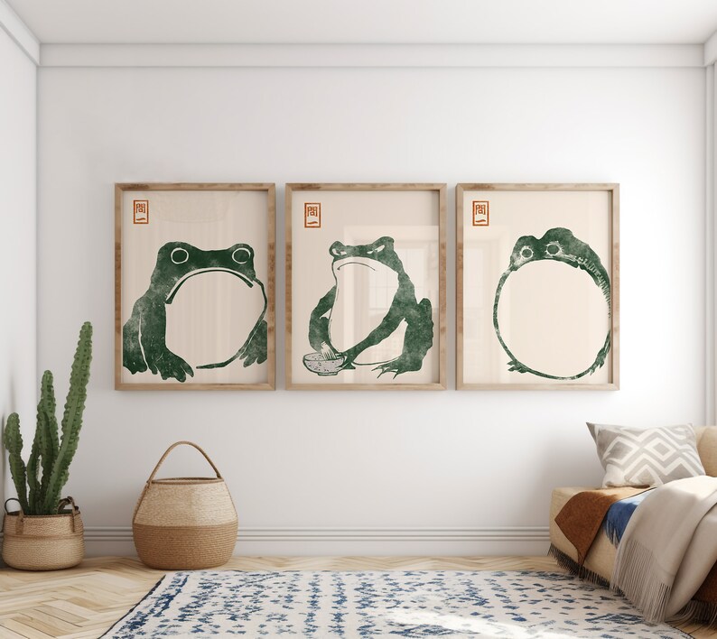 Japanese Matsumoto Hoji Frog Set of 3, Japanese Frog Printable Wall Art ...