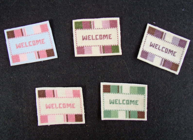 Dollhouse Miniature Needlepoint Welcome Mat or Rug in Green, Brown and ...