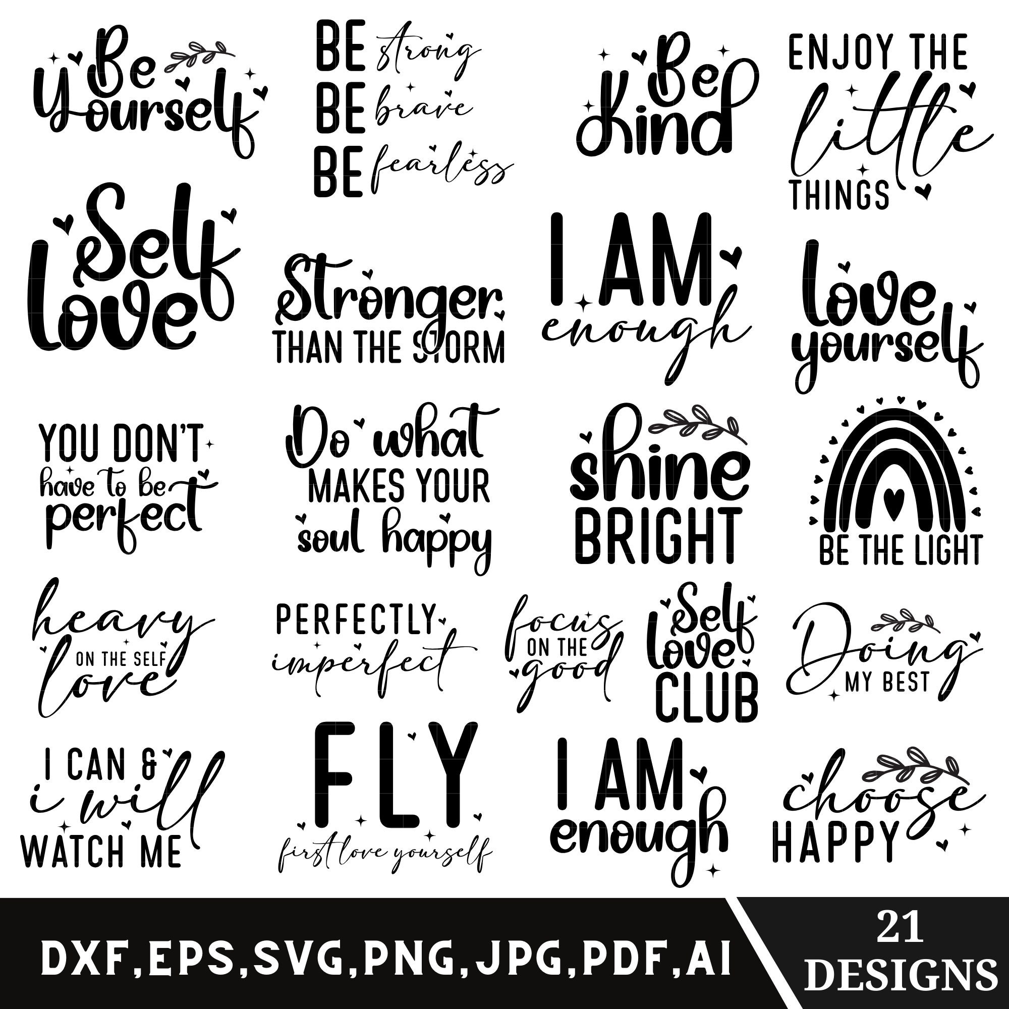 Self Love Svg Bundle, Mental Health Png, Positive Quotes Svg ...