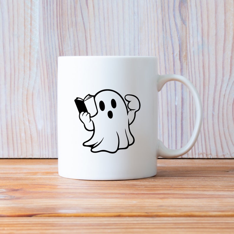 Ghost Reading Book Outline Svg, Bookish Ghost Svg, Ghost Clipart, Cute ...
