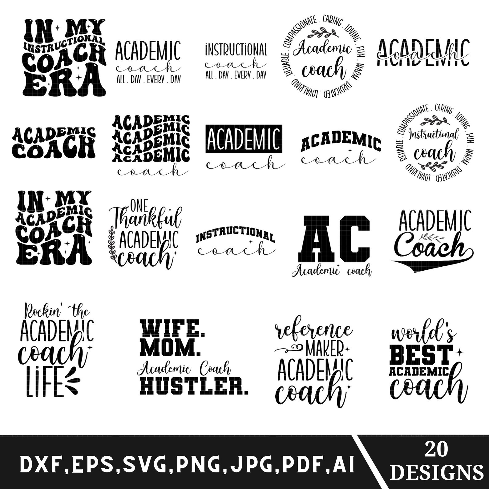 Academic Coach SVG Bundle, Teacher T-shirt Designs (digital Download ...