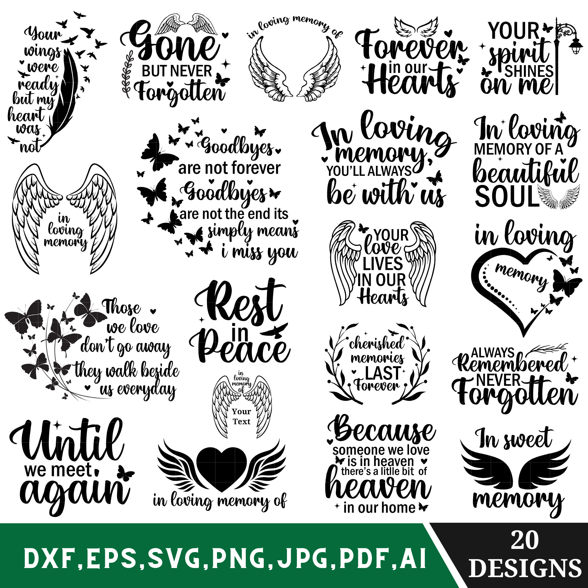 Memorial Angel Wings SVG Bundle, in Loving Memory Quotes (digital Files ...