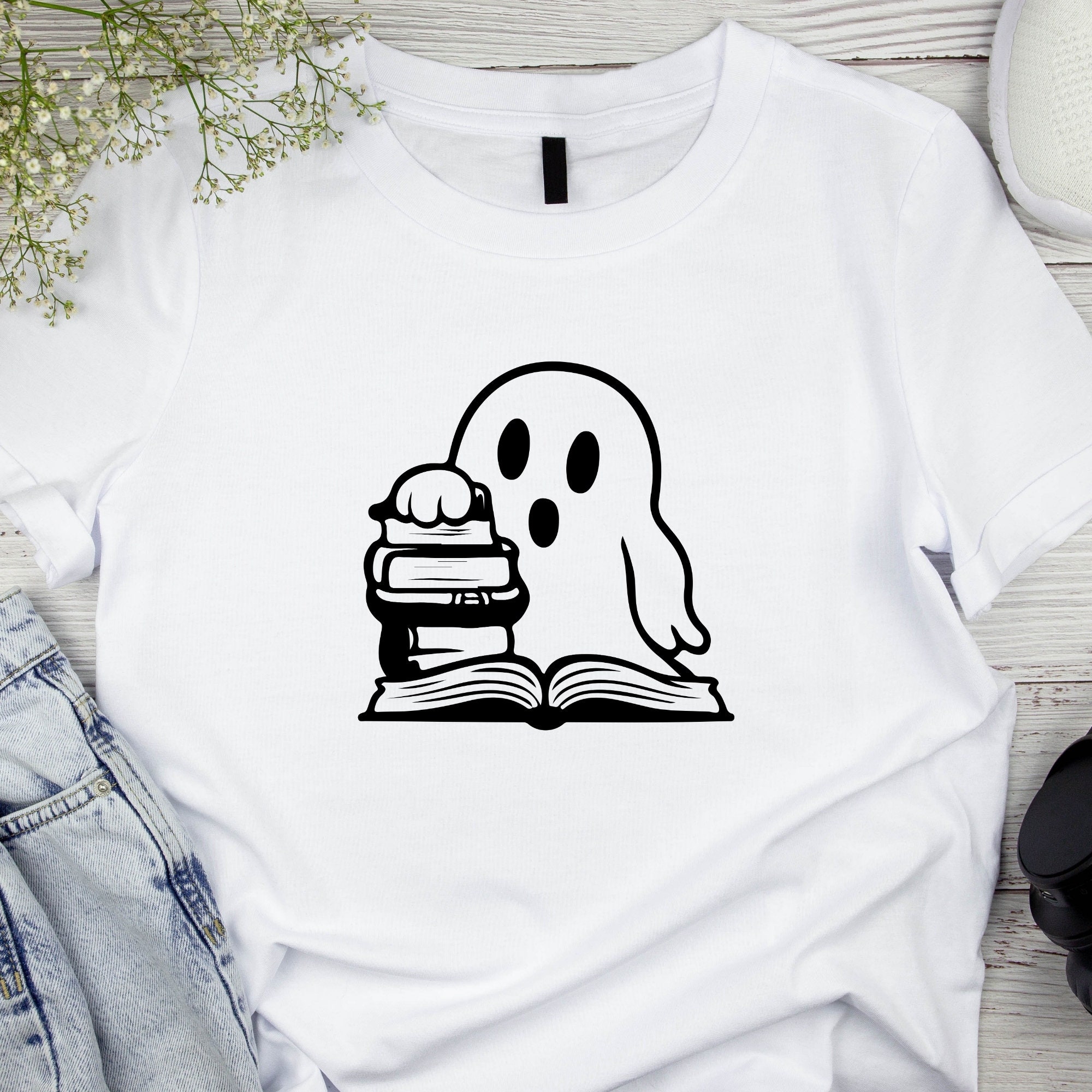 Ghost Reading Book Outline Svg, Bookish Ghost Svg, Ghost Clipart, Cute ...