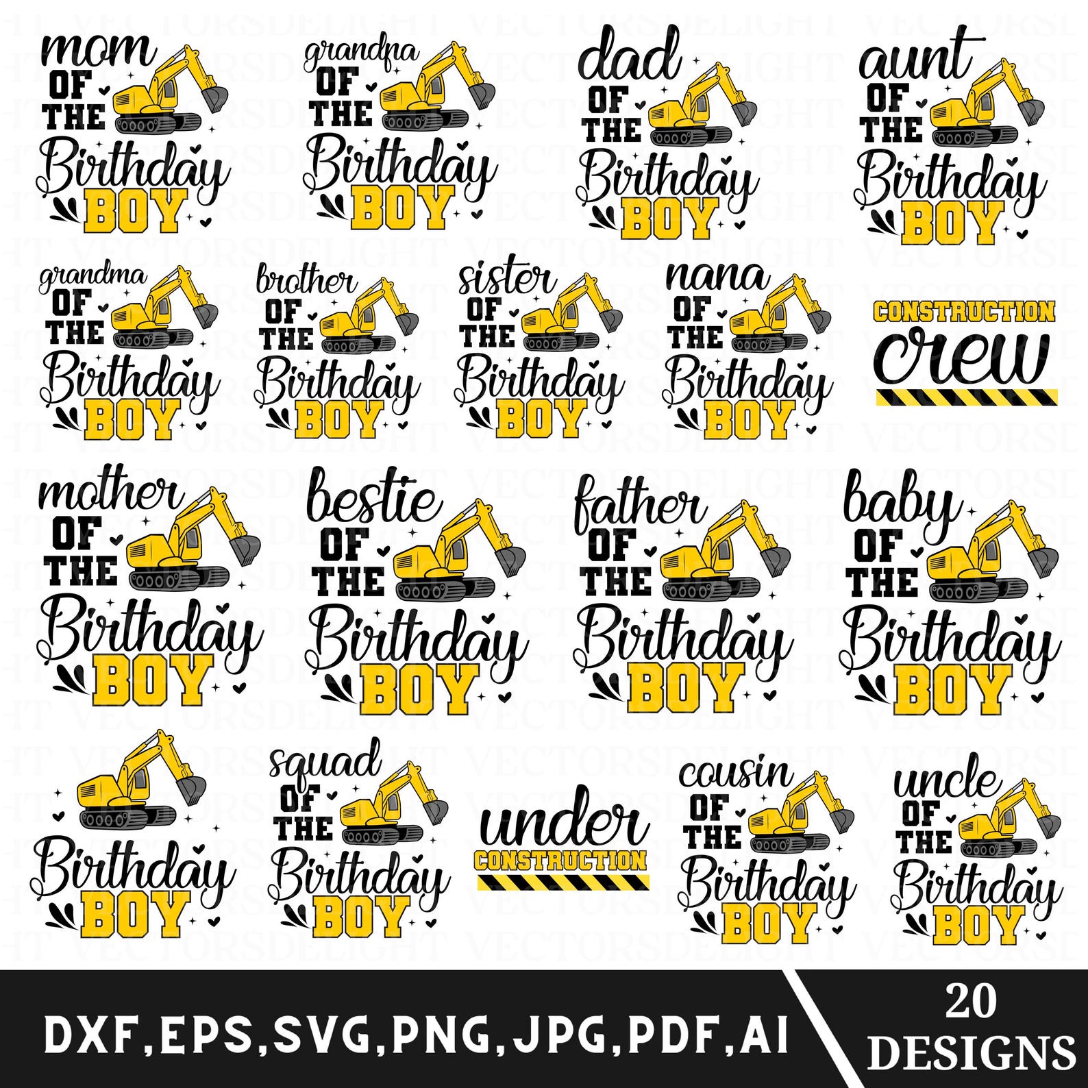 Birthday Boy Construction Svg Bundle, Birthday Family Svg, Excavator ...