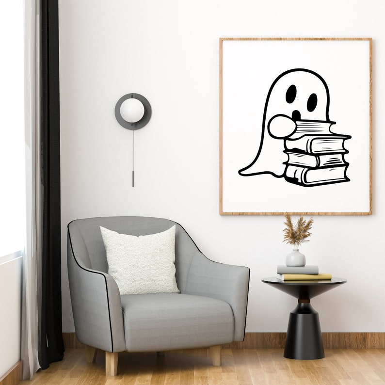 Ghost Reading Book Outline Svg, Bookish Ghost Svg, Ghost Clipart, Cute ...
