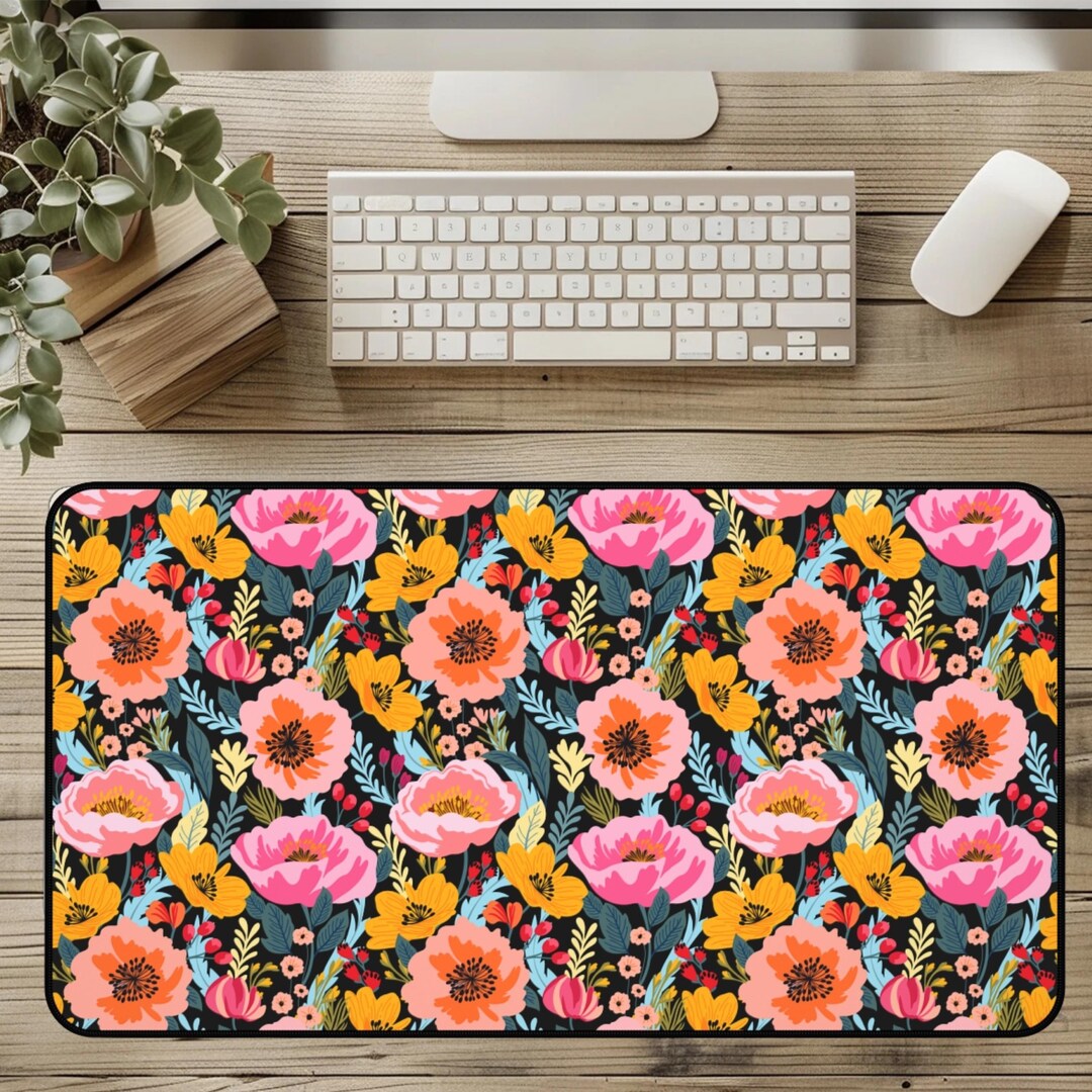 Floral Desk Mat, Cute Floral Desk Pad, Flower Desktop Mat, Boho ...