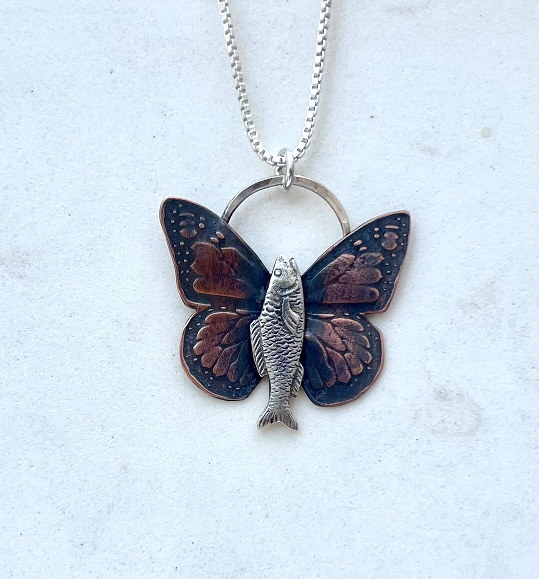 Winged Fish- Gothic Halloween Fairy Fish Pendant in Silver and Copper ...