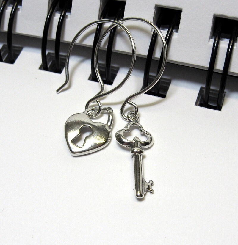 Sterling Silver Key and Heart Dangle Earrings the Key to My - Etsy
