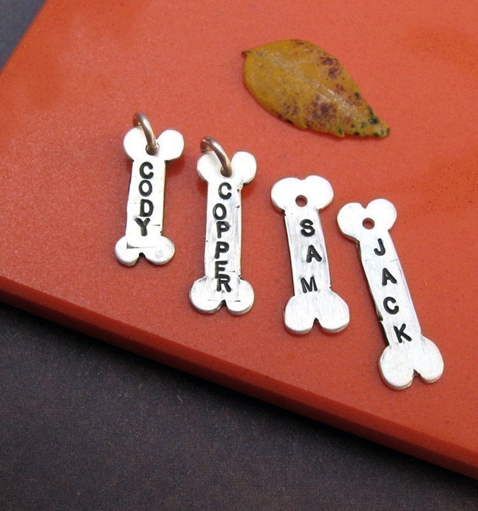 TWO Dog Bone Name Tags in Sterling Silver Pendant Charm No - Etsy