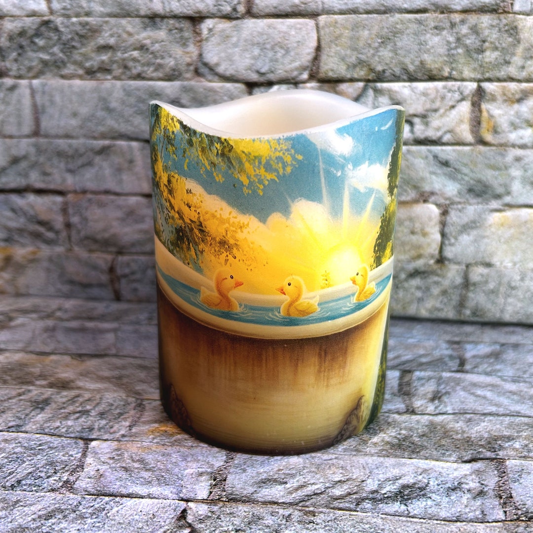 Ducklings Swimming in a Bath, Real Wax Flameless Candle, Adorable Baby ...