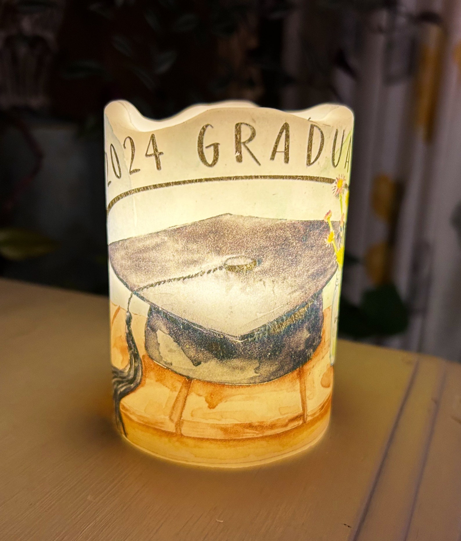Graduation Cap, Customized, Real Wax Flameless Candle, Unique Gift for ...