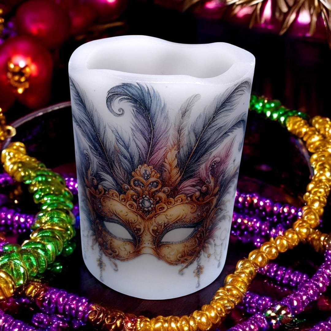Elegant Masquerade Image, Real Wax Flameless Candle, Lovely LED Pillar ...