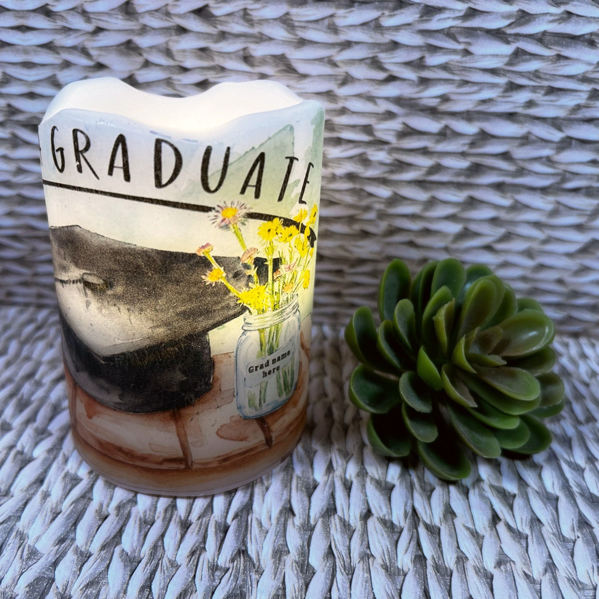 Graduation Cap, Customized, Real Wax Flameless Candle, Unique Gift for ...
