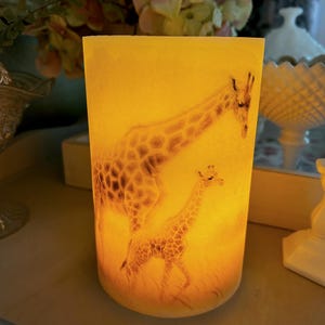 Mama Giraffe and Baby on Extra Large Real Wax Flameless Candle, Unique ...