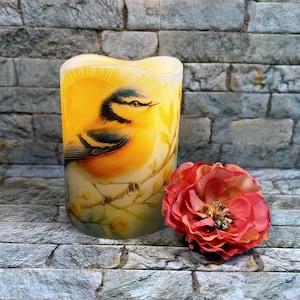 Lovely Bird on Branch, Real Wax Flameless Candle, Bird With Bright Sun ...