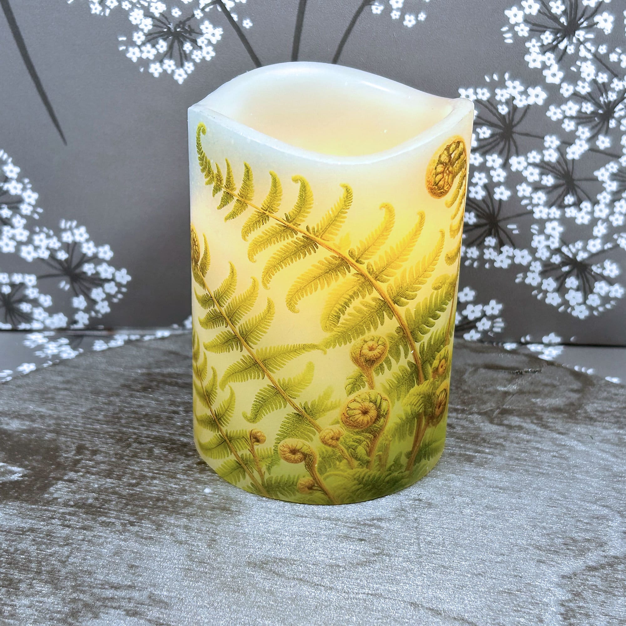 Vibrant Green Fern, Real Wax Flameless Candle, Unfurling Fern Plant ...