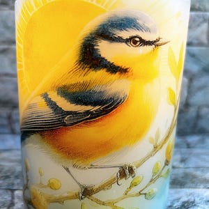 Lovely Bird on Branch, Real Wax Flameless Candle, Bird With Bright Sun ...