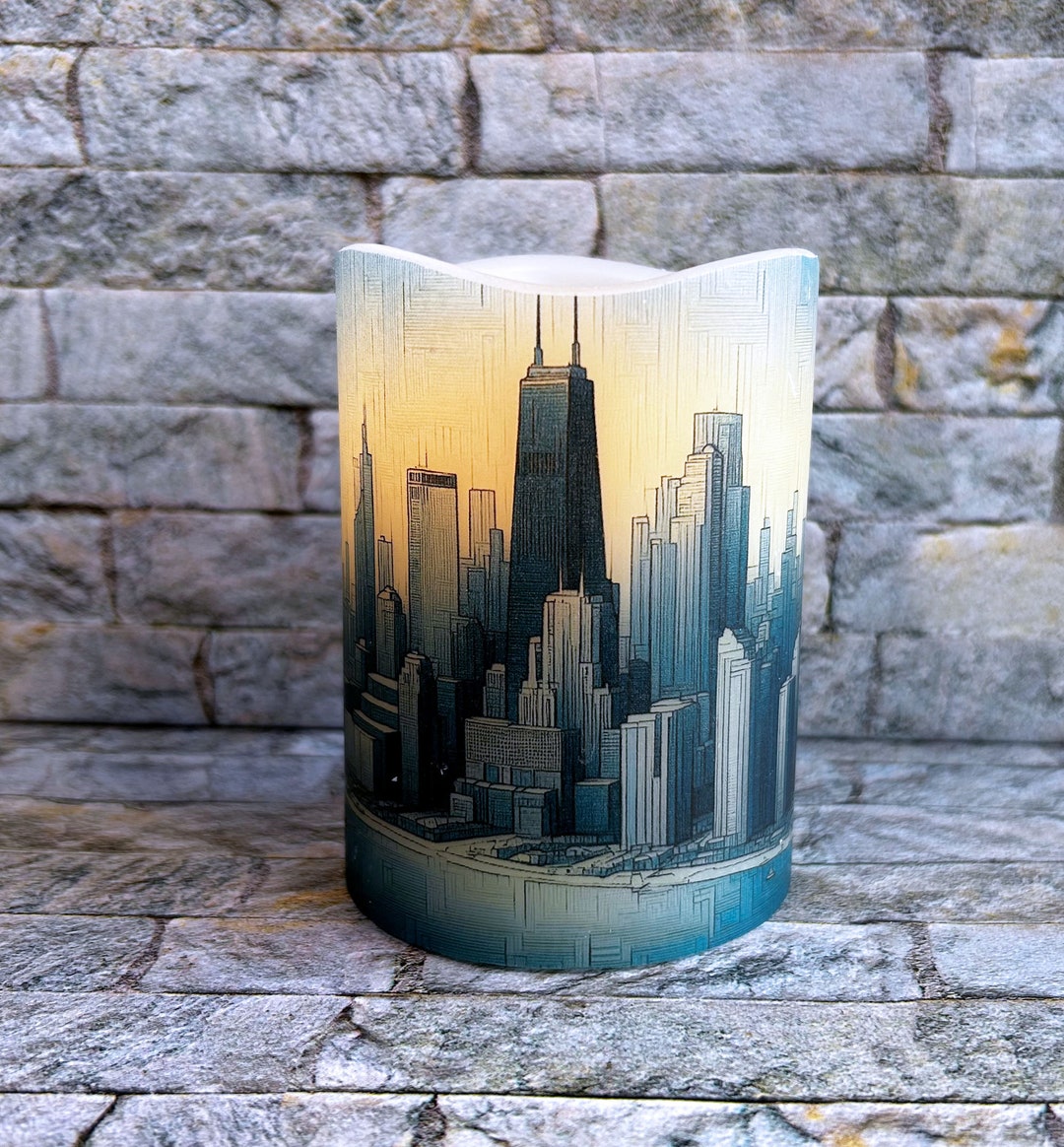Striking City Skyline, Real Wax Flameless Candle, Modern Decor Item ...