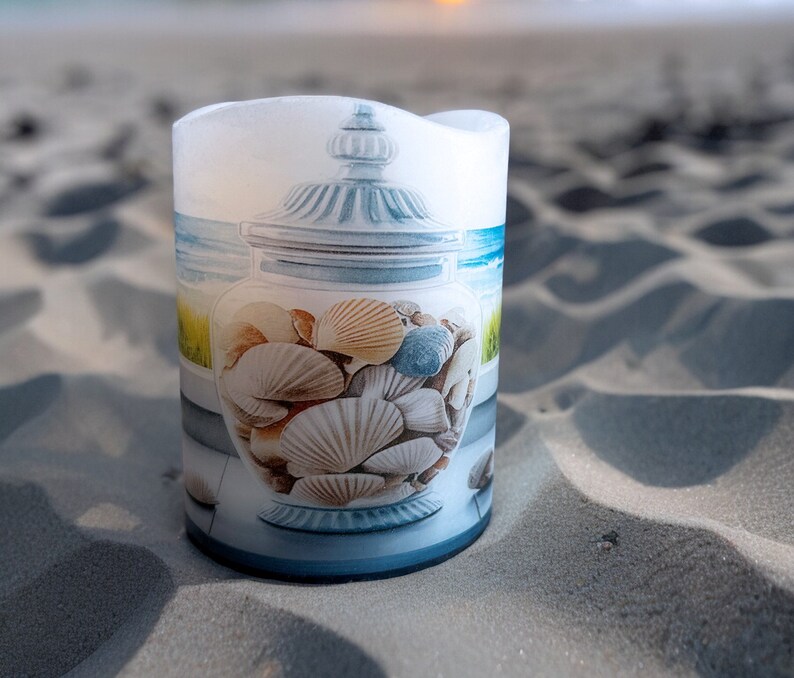 Jar of Sea Shells, Real Wax Flameless Candle, Apothecary Jar of Shells ...