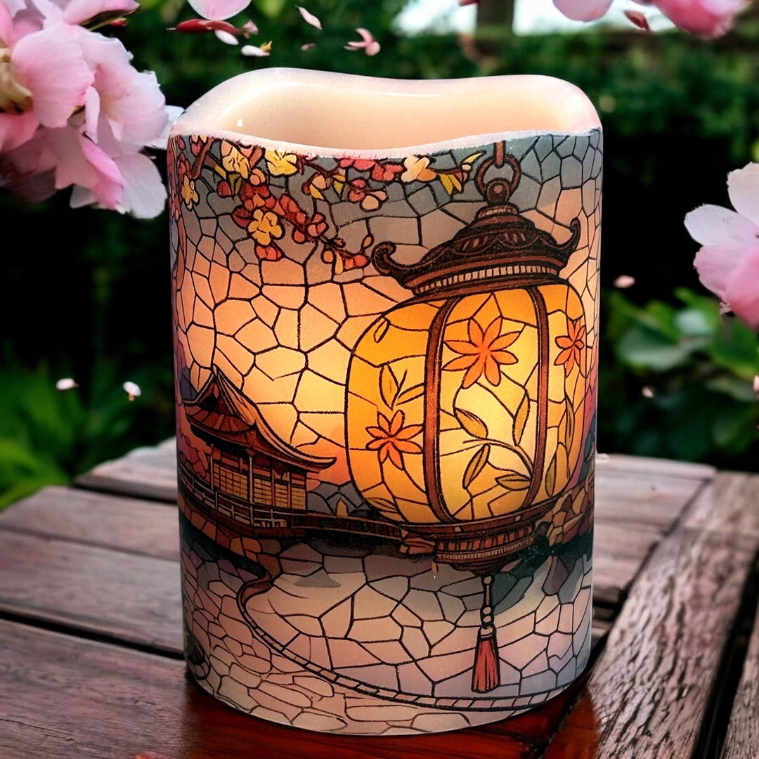 Chinese Lantern, Real Wax Flameless Candle, Mosaic Image of Lantern in ...