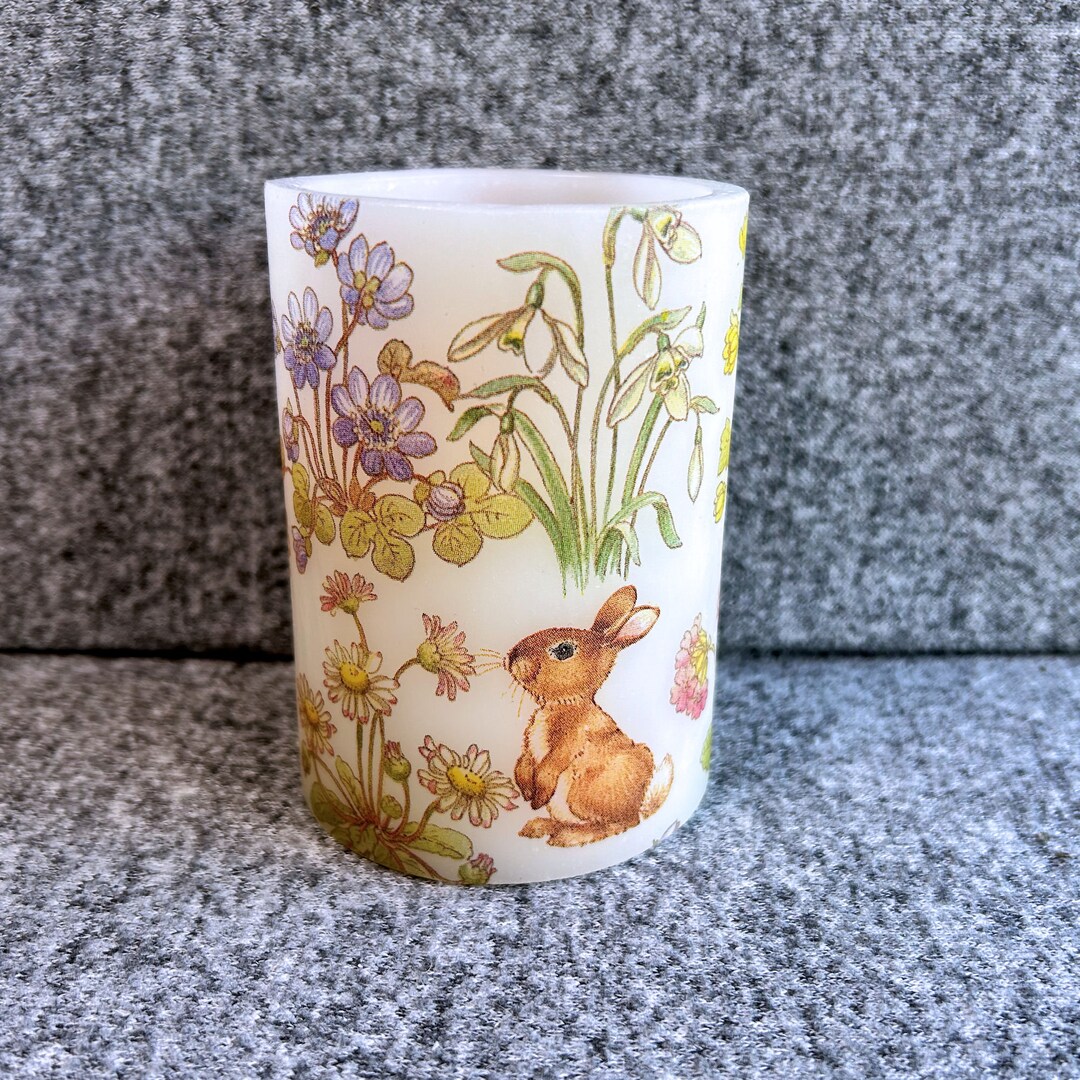 Bunny and Flowers, Real Wax Flameless Candle, Adorable Image, LED ...