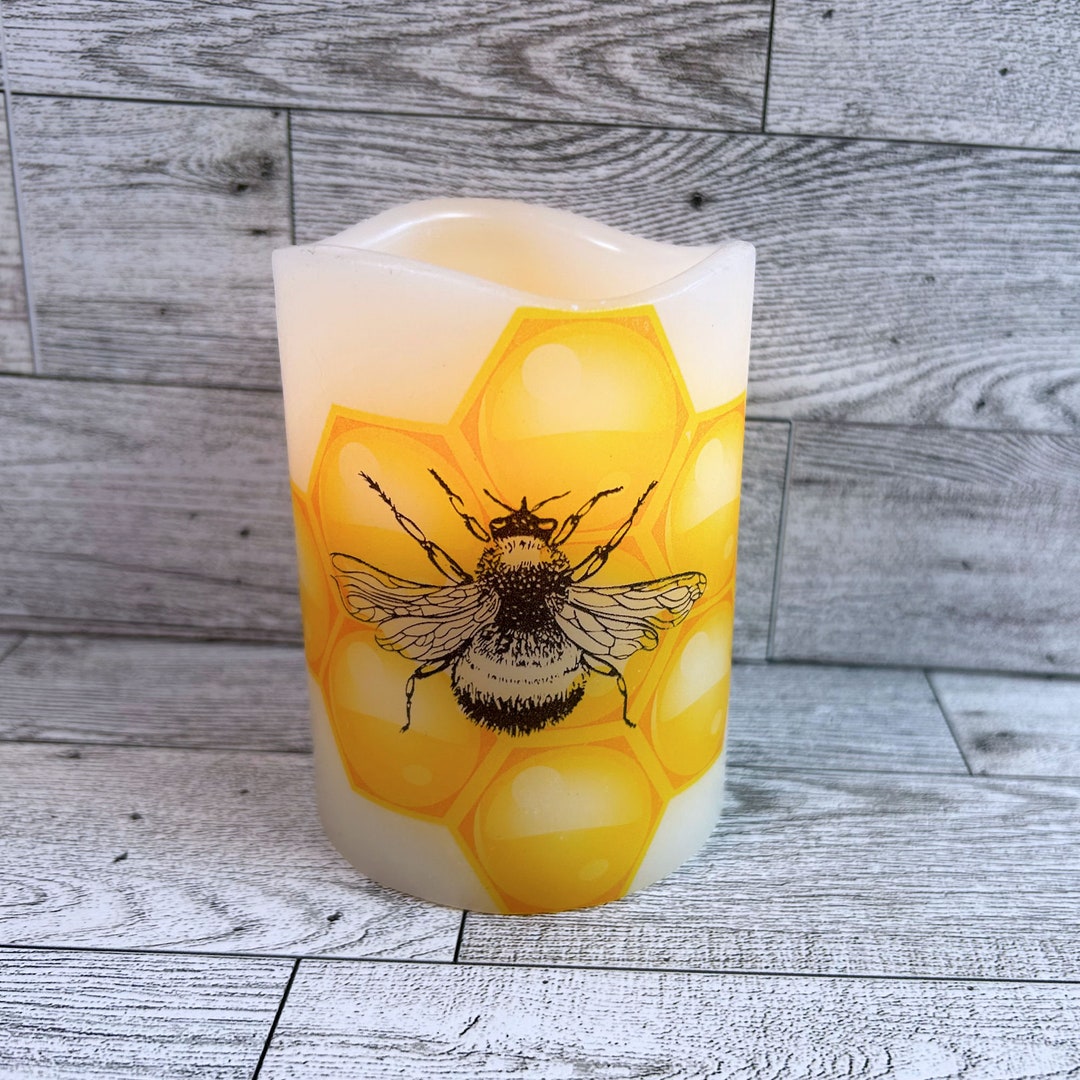 Bee on Honeycomb, Real Wax Flameless Candle, Simple Image of a Honey ...