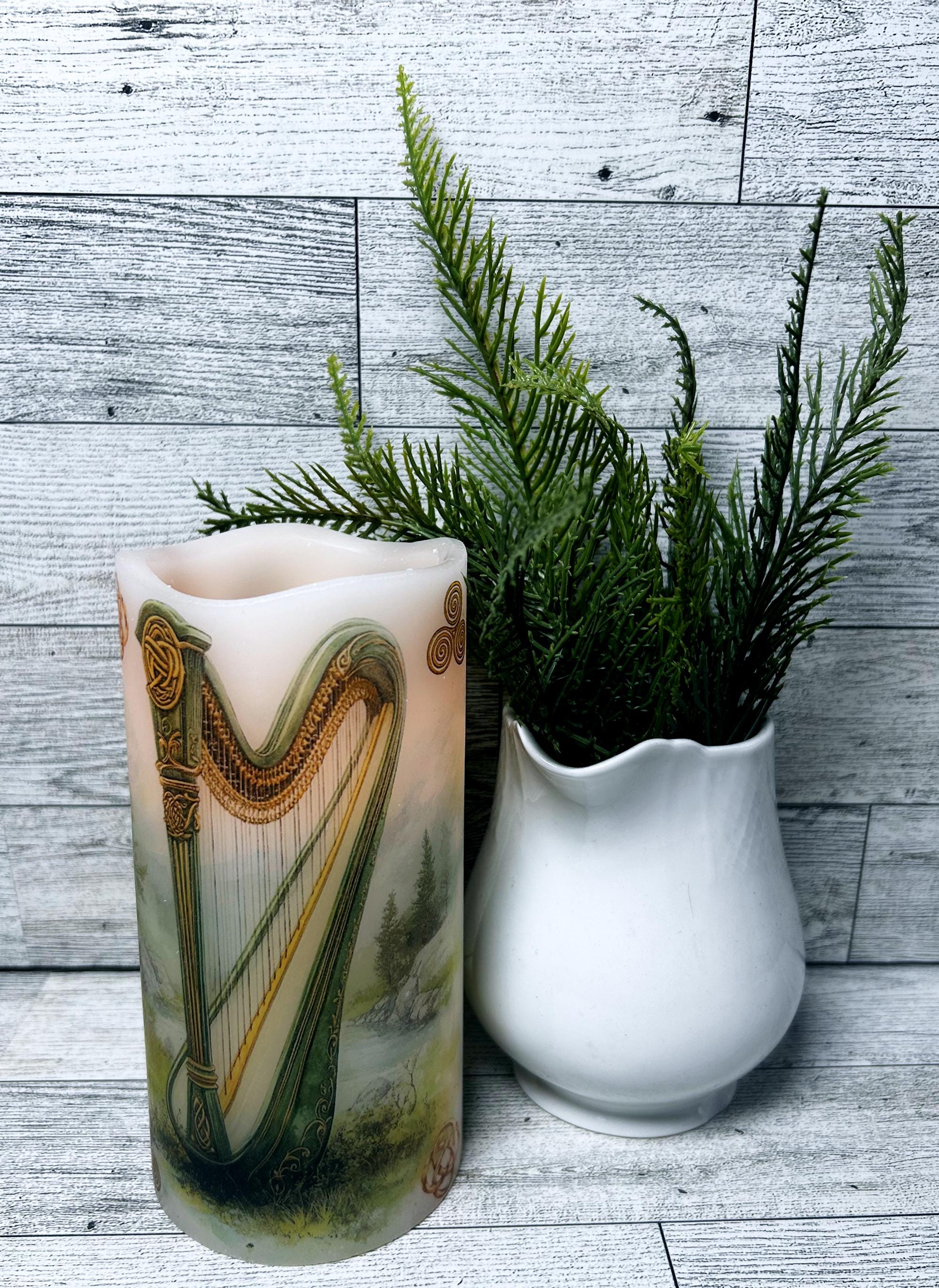 Irish Harp, Real Wax Flameless Candle, Celtic Design, Old Fashioned ...