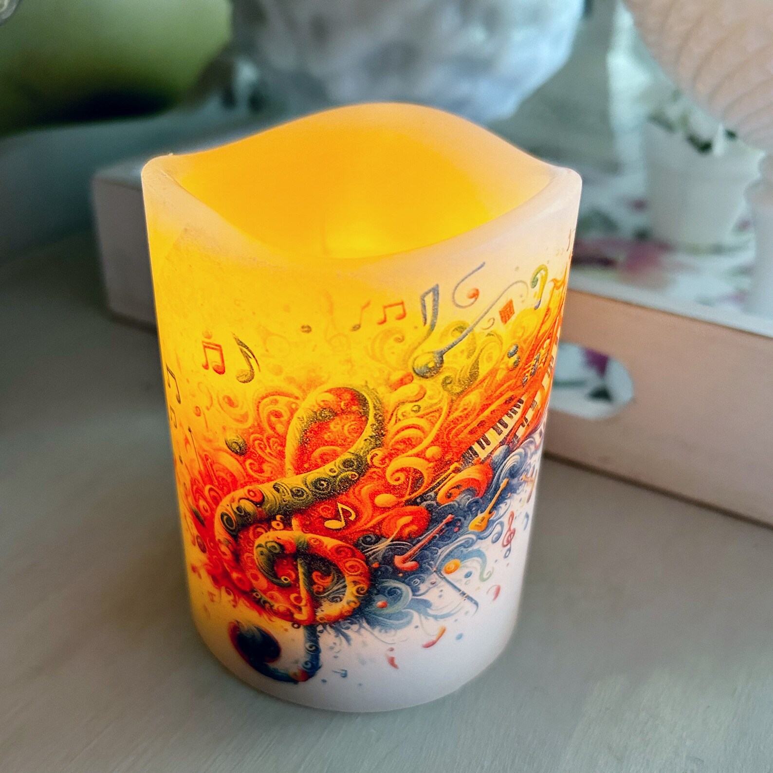 Musical Note Spilling Out Music, Real Wax Flameless Candle, Vibrant ...