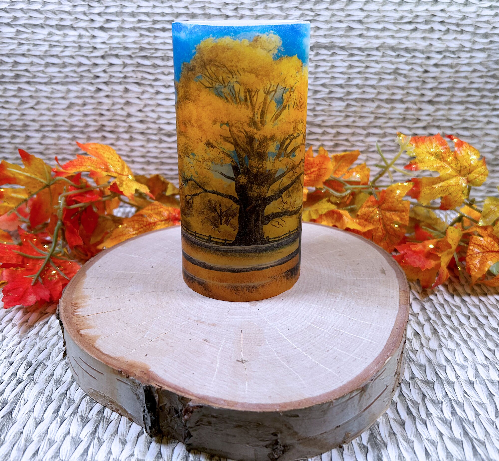 Golden Autumn Tree, Real Wax Flameless Candle, Maple Tree in Fall With ...
