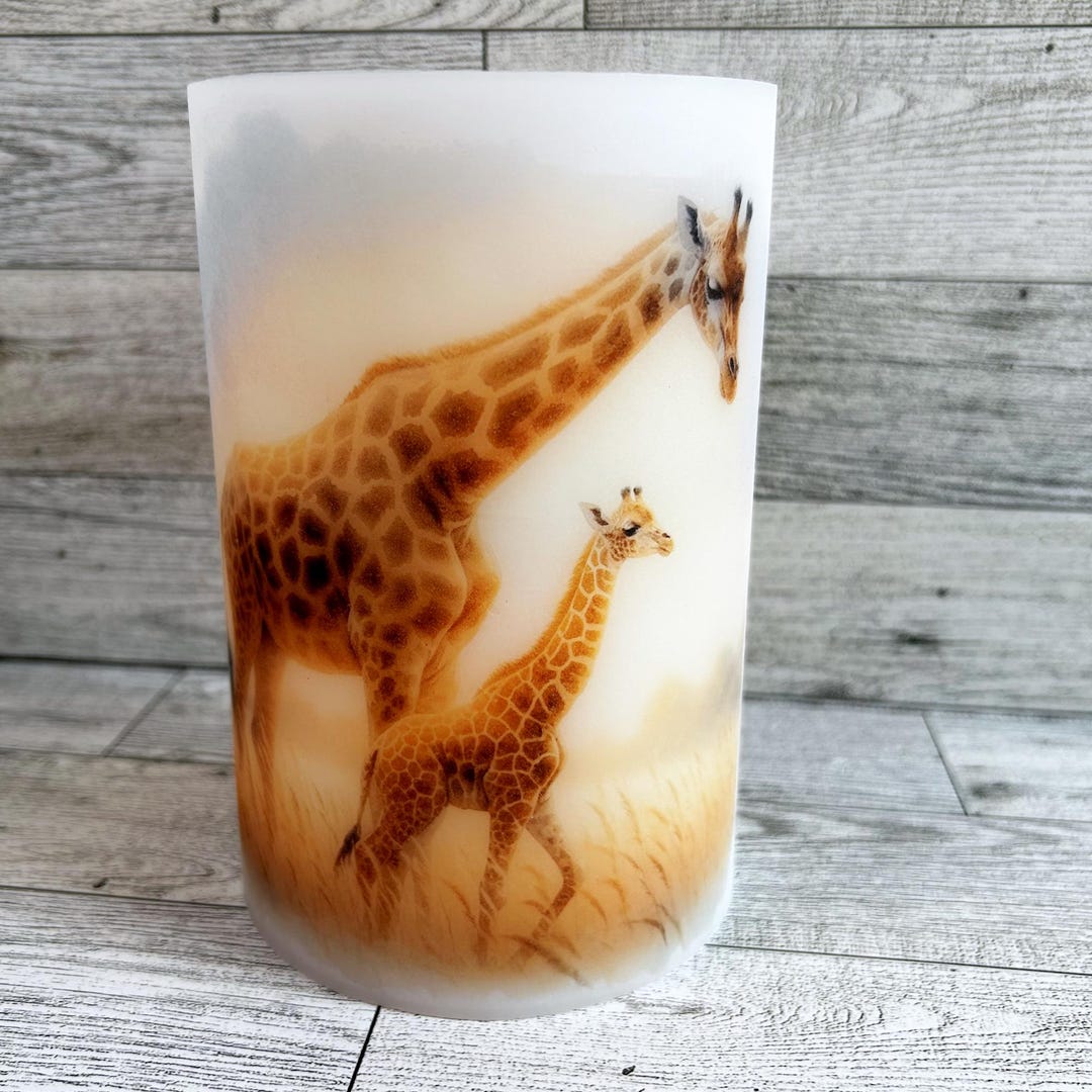 Mama Giraffe and Baby on Extra Large Real Wax Flameless Candle, Unique ...