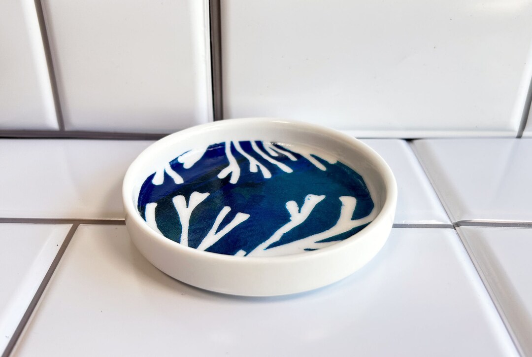 Blue and White Coral Design, Ceramic, Decoupaged Catch All, Multiple ...