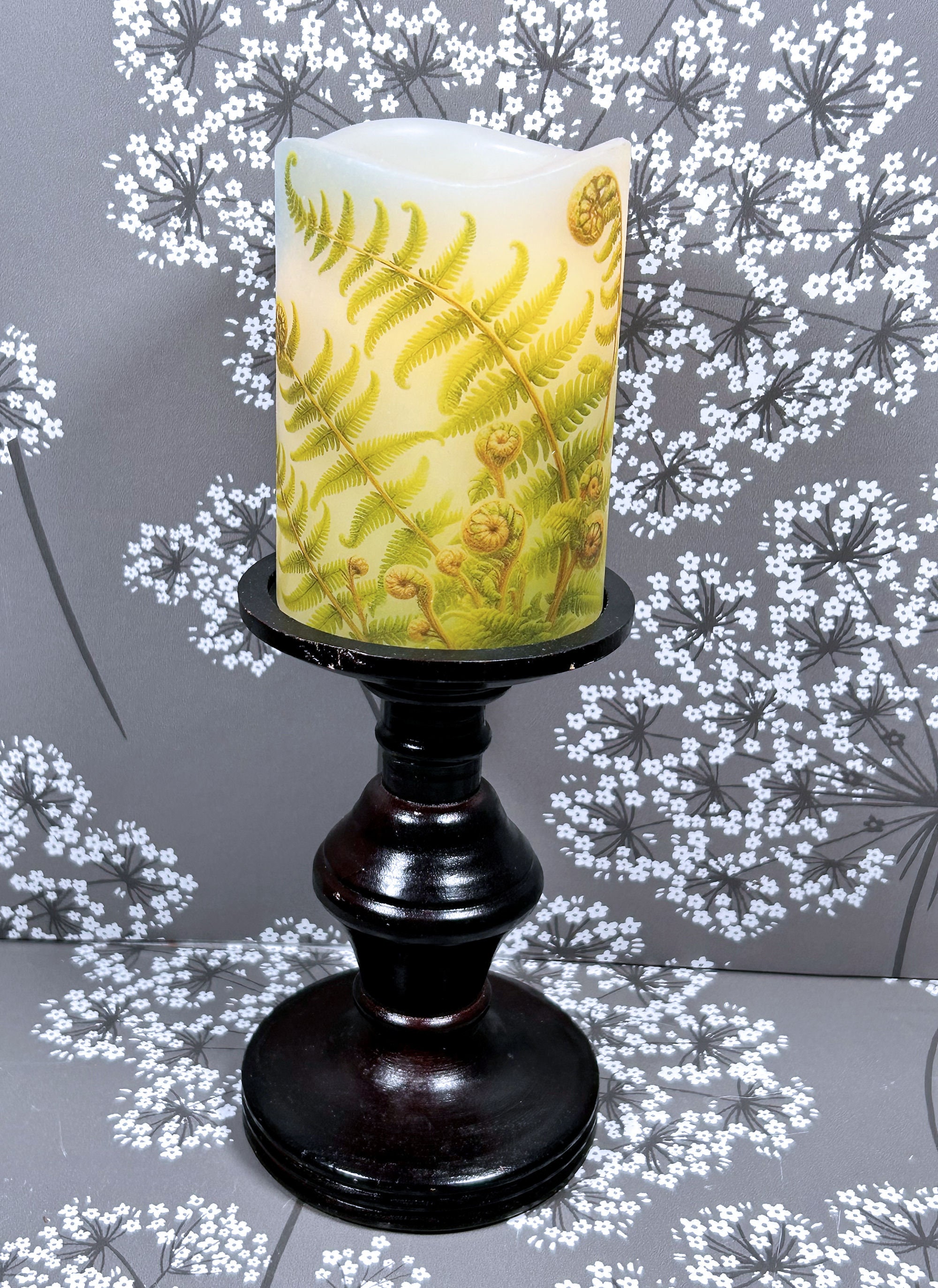 Vibrant Green Fern, Real Wax Flameless Candle, Unfurling Fern Plant ...