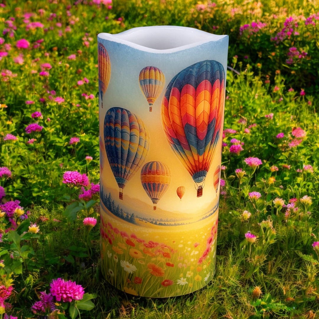 Hot Air Balloon, Real Wax Flameless Candle, Lovely Wildflower Field ...