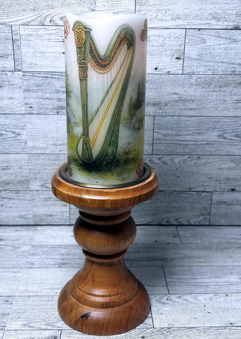 Irish Harp, Real Wax Flameless Candle, Celtic Design, Old Fashioned ...