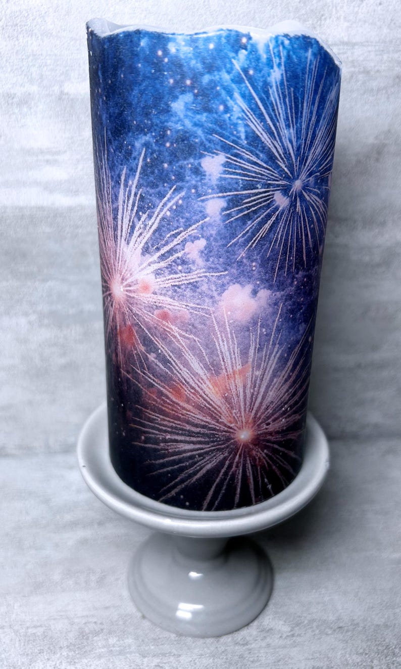 Beautiful Bursts of Fireworks, Real Wax Flameless Candle, Patriotic ...