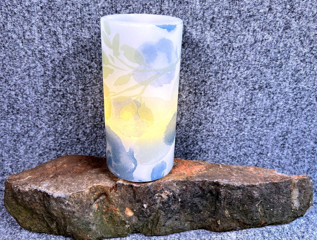Blue Floral, Real Wax Flameless Candle, Watercolor Style Image of ...