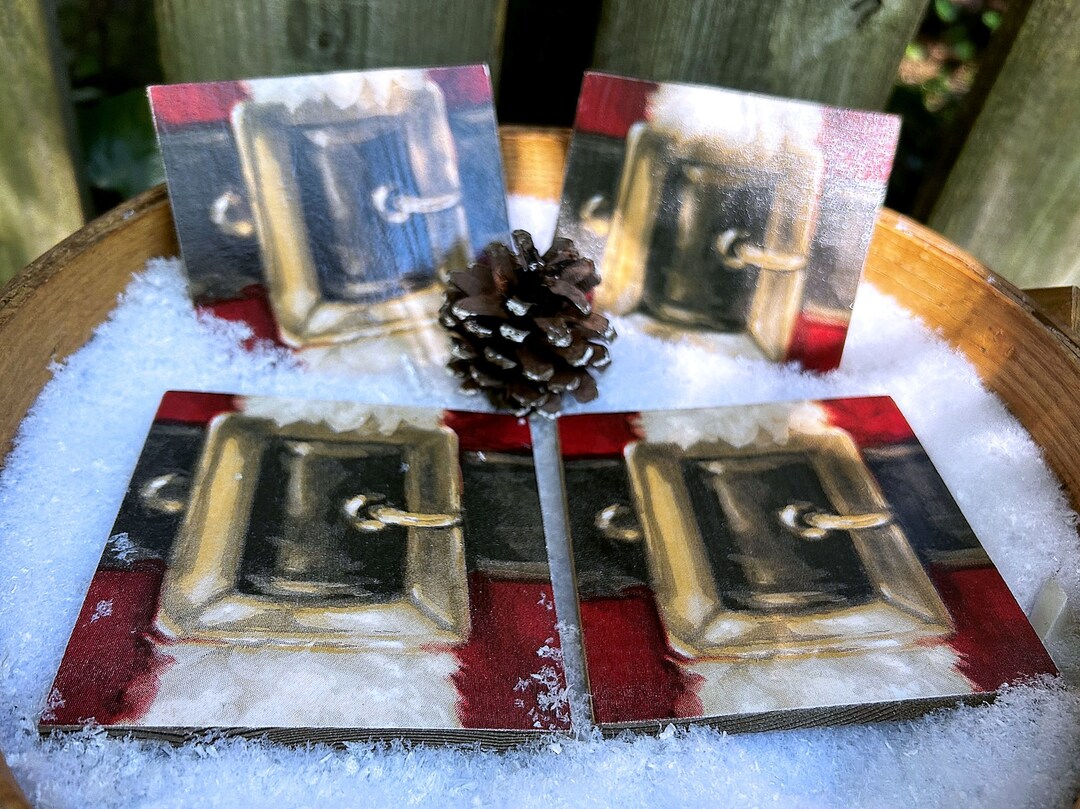 Santa's Belt, Decoupaged Wood Coasters With Stained Wood Backs and Felt ...