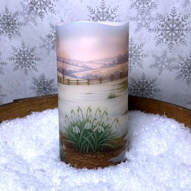 Snowdrops in Winter, Real Wax Flameless Candle, Flowers in Snow ...