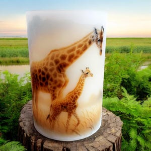 Mama Giraffe and Baby on Extra Large Real Wax Flameless Candle, Unique ...