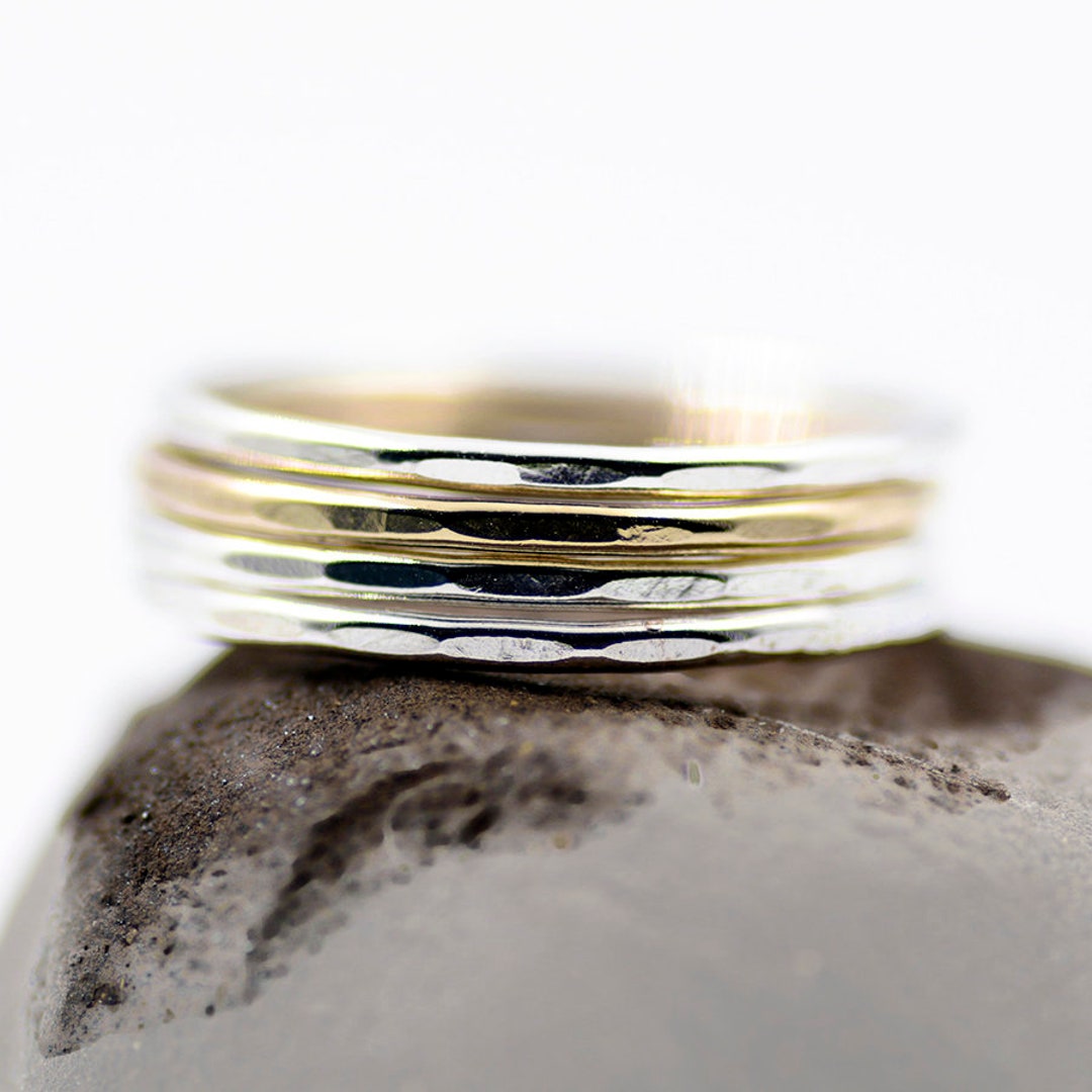 Sterling Silver and Gold Stacking Rings Set of Four Rings - Etsy